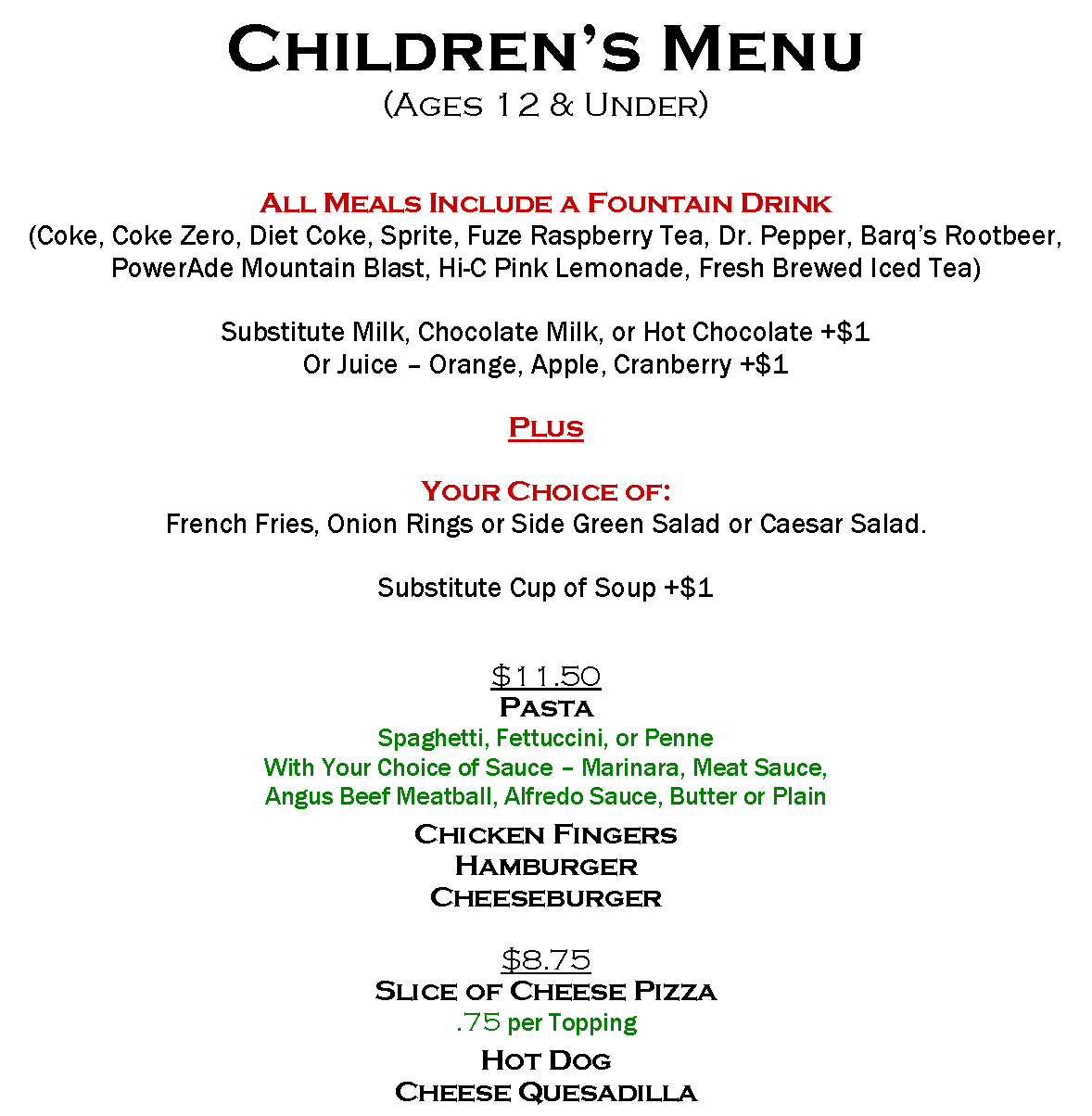 Luigi's Children's Menu